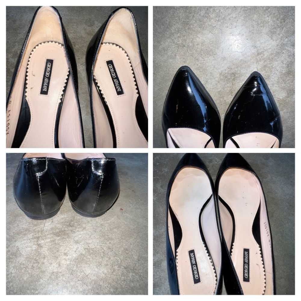 Giorgio Armani Black Patent Pointy Toe Flat Pumps - Gem